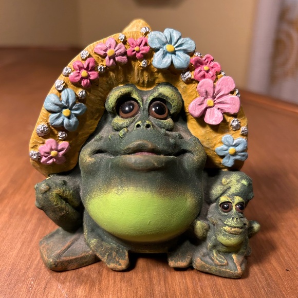 Art | 1993 Pete Apsit Mama Frog Wfloral Hat Baby Frog Vintage Read ...